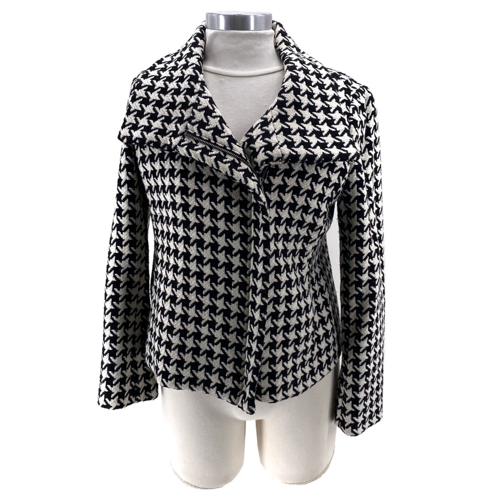 Talbots Black & White Houndstooth Zip Up Jacket - Gem